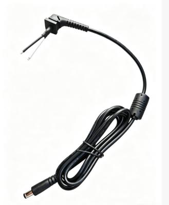 China Right Angle DC Power Cable, DC Male Plug Power Cord with Ferrite Core, Bare End Tinned DC Power Supply Wire for sale