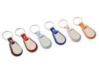 China Debossed Logo PU Leather Keychain Keyring Edge Coating Metal Key Holder for sale