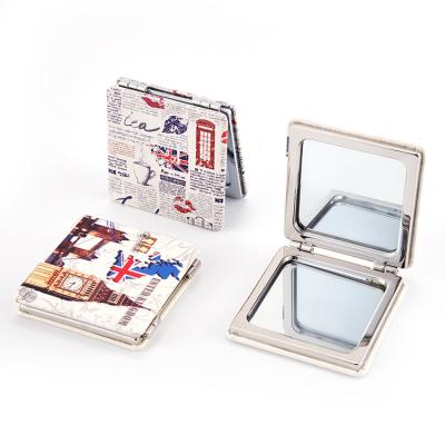 China Gepersonaliseerde PU leer compacte vouwbare ronde opvouwbare cosmetische compacte zakgrootte schoonheidsspiegel Te koop