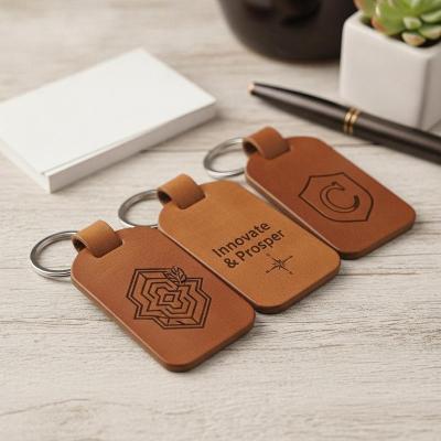 China Laser Engraving Logo Leather Key Tags Classic Design Ideal for Business Branding and Personalized Corporate Accessories for sale