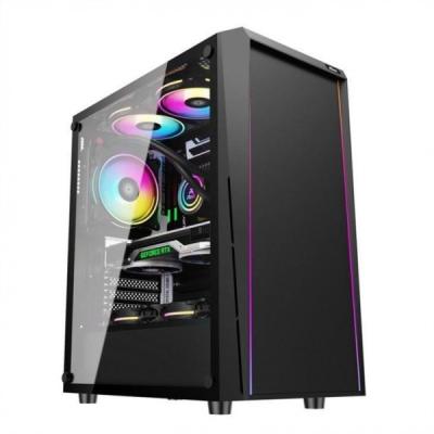 China ETEK - Desktop Computer Case ARGB LED Strip on the front panel,Tempered Glass on Side Panel Top I/O Panel for sale