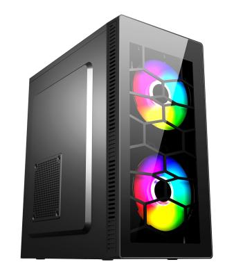 China ETEK Gaming Computer Case MATX 2 Big RGB Fans On Front Panel  Fan On Side Pandel Available Support OEM ODM for sale