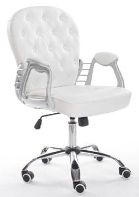 China Ergonomic Design With Tilt Adjustment White PU Leather Powder-coated Metal Frame Padded Armrests Chrome Gas Lift for sale