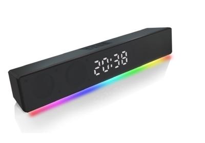 China Dual 2-inch Driver Soundbar With 10W RMS Total Output RGB Clock 5 Input Modes BT/FM/USB/TF/AUX ABS + Iron Mesh Construction for sale