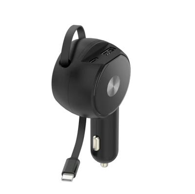 China Dual-Port Car Charger with Built-in Cable, PD+QC, 58W Max Output, 12-24V Input, Black/White,for cars, SUVs, and trucks. for sale