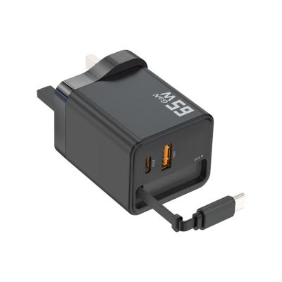 중국 ETEK 65W GaN 고속 충전기, 2*USB-C + 1*USB-A, PD/QC/PPS, 여행용 소형 판매용