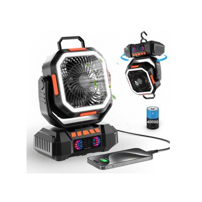 China 40000mAh Camping Fan with 720 degree Oscillation, 4-Speed Airflow & 5-Level Night Light, 22.5W Fast Charge, Timer & Remote Control for sale