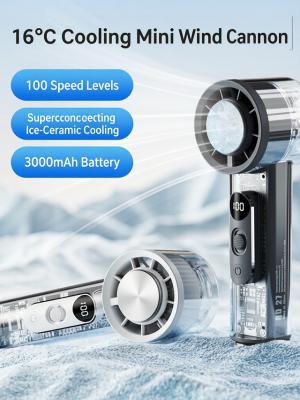 China Portable Semiconductor Cooling Handheld Fan, 100-Level Adjust, Digital Display, 3000mAh Type-C with Base & Hook for sale