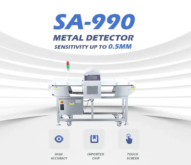 SA990auto Industrial High Sensitivity Processing Conveyor Belt Tunnel for Frozen Food Chocolate Bread Factory Pharmaceuticals Metal Detector Food