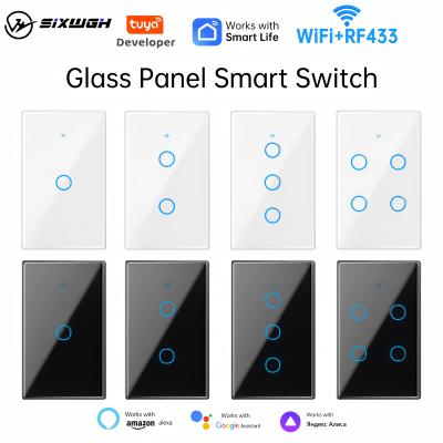 China Tempered Glass Smart Touch Switch with Voice Control and 2000W Max Load for WiFi+RF433 Home Automation for sale