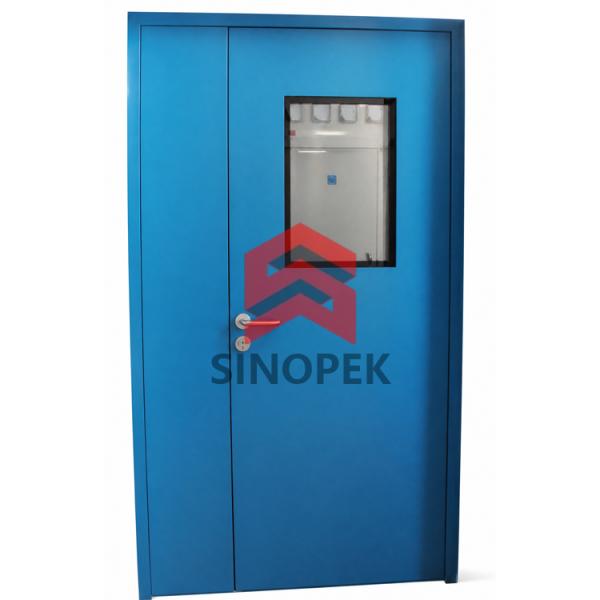 Quality Airtight Double-Leaf Unequal Steel Cleanroom Door | Flush Mount | GMP Standard for sale