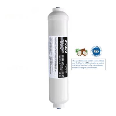 China Coconut Post Activated Carbon T33 Inline Filter Cartridge NSF Certified for sale