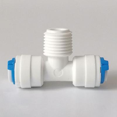 China RO Water Filter Connection Fittings Male Thread Pipe Tee Fitting 1/4" Tee Joint Connector for sale