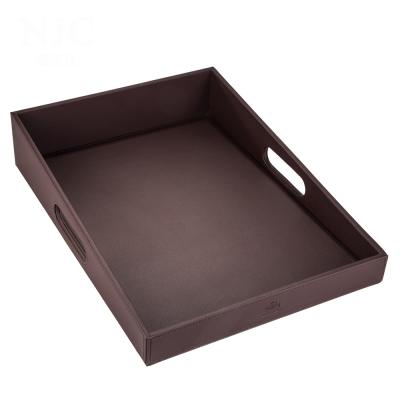 China 5 star hotel special shape oem faux leather boot tray with handle for sale
