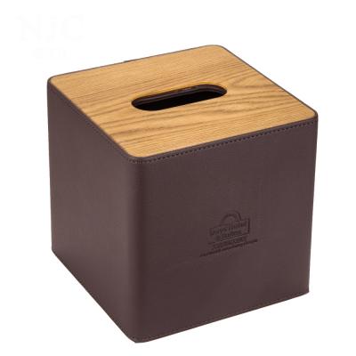 China OEM square tissue box PU faux leather  5-star hotel in brown color for sale