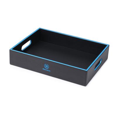 China Custom black pu leather shoe tray 400*300*80mm for 5-star hotel guestroom for sale