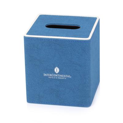 China Customized factory square napkin box cover with blue and white pu faux leather for 5star hotel guestroom for sale
