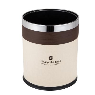 China 225*270mm round double layer leather dustbin ,metal with power coating lining for sale
