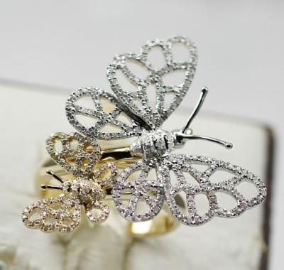 China 18K Yellow Gold White Gold Dual Butterflies Ring VVS Diamond KGR008658 for sale