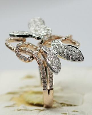 China 18 Karat Yellow Gold White Gold Butterfly Flowers Ring with VVS Diamond KGR008698 for sale