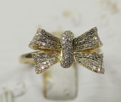 China 18 Karat Yellow Gold Bowknot Design Ring with Pave Setting Diamonds KGR009379 for sale