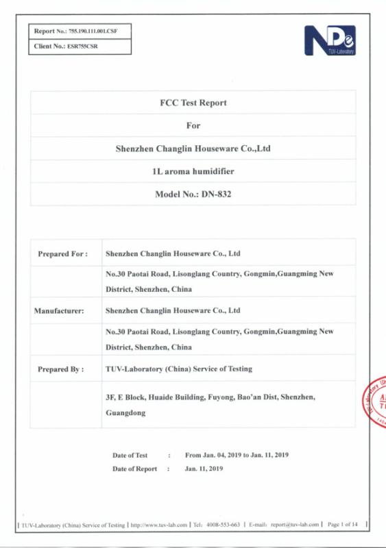 FCCID - Shenzhen Changlin Houseware Co., Limited