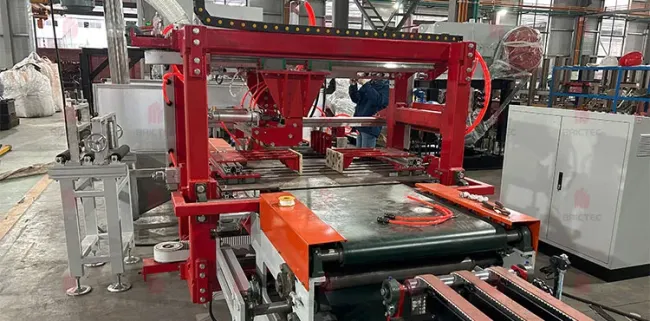 Machine in operation showing cutting process