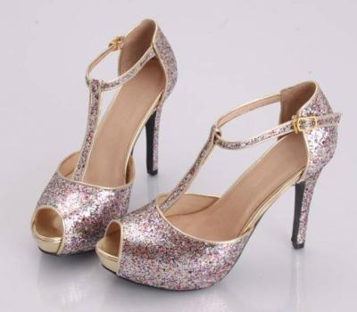 China 2014 hot sale women padded paillette dress shoes  peep toe T-Strap dancing platform sandal for sale