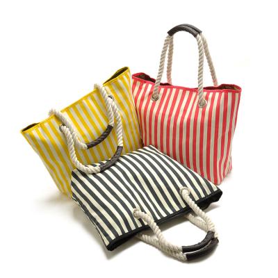 China Clothing accessories stock-Brand Guglobal's colorful strip beach handbag with cotton rope for sale