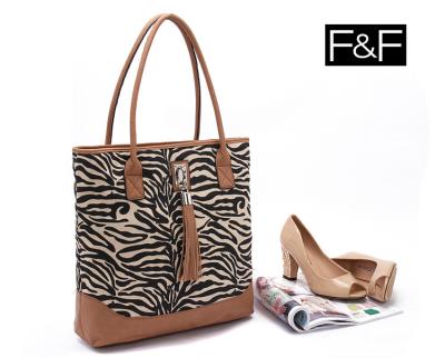 China wholesale Clothing accessories-F&F zebra tassel canvas shoulder bag portable female bag for sale