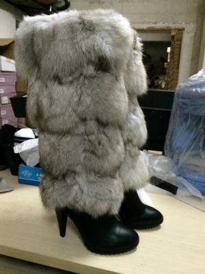 China Piel lujosa 2014 del cuero superior +Pig de la pluma +Cow del zorro Nobel que alinea mediados de botines femeninos en venta