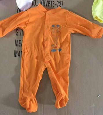 China children's embroidered pattern apparel stocklot 3~12M Infant assorted botton-up solid color One piece  cotton rompers for sale
