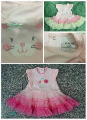 China Baby girl one piece set bodysuit pink chiffon short sleeve romper round collar cotton ruffled mini party dress for sale