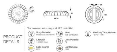 Cina 24 volt 225mm LED subacqueo impermeabile accendono 12W in vendita