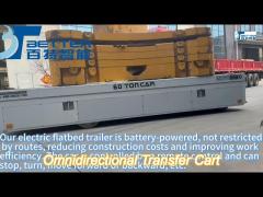 trackless omnidirectional transfer cart offering longitudinal and transverse mobility with automatic