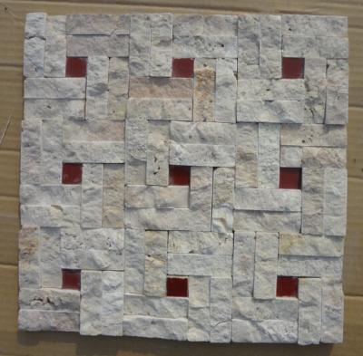 Chine Mosaïque blanche de mur de travertin de la Chine de mosaïque en pierre naturelle avec la pierre rouge pour la décoration de mur à vendre