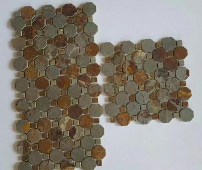 Chine Modèle de mosaïque naturel d'ardoise de mosaïque de pierre d'ardoise de Mulicolor de mosaïque de mur en pierre de tuile de mosaïque d'ardoise de rouille à vendre