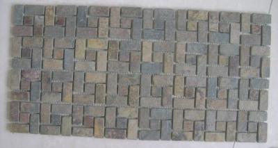 China Rusty Slate Stone Mosaic Multicolor Mosaic Pattern Natural Slate Mosaic Wall Tiles Mosaic Floor Tiles for sale