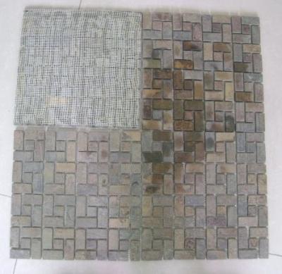 China Rusty Slate Stone Mosaic Multicolor Mosaic Pattern Natural Slate Mosaic Wall Tiles Mosaic Floor Tiles for sale