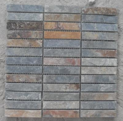 Natural Stone Mosaic Pattern Rusty Slate Mosaic Wall Tiles Multicolor Slate Mosaic Floor Tiles