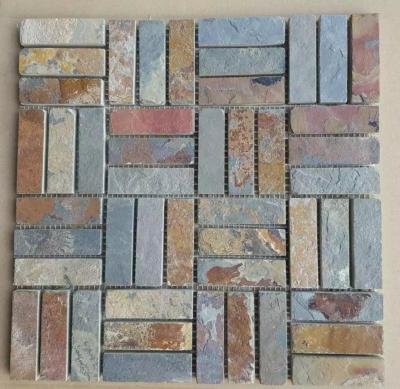 Chine Tuiles multicolores naturelles rouillées de mur de mosaïque d'ardoise de modèle de mosaïque de tuile de mosaïque de pierre d'ardoise de la Chine à vendre