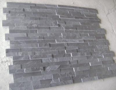 China Charcoal Slate Thin Stone Veneer,Black Split Face Slate Z Stone Panel,Riven Slate Stacked Stone,Black Slate Culture Ston for sale