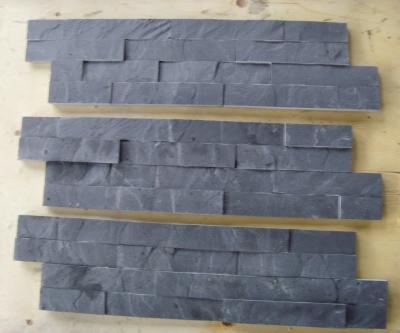 China Charcoal Slate Thin Stone Veneer,Black Split Face Slate Z Stone Panel,Riven Slate Stacked Stone,Black Slate Culture Ston for sale