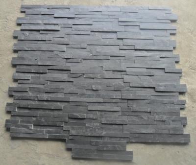 China Charcoal Slate Thin Stone Veneer,Black Split Face Slate Z Stone Panel,Riven Slate Stacked Stone,Black Slate Culture Ston for sale