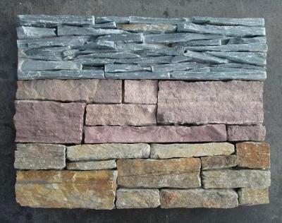 China Tiras delgadas Ledgestone, chapa de piedra de la pizarra verde de la cultura con el cemento trasero, el panel de pared al aire libre en venta