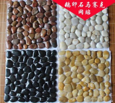 China Red Pebble Mosaic,Red Cobble Stone On Mesh,River Stone Mosaic Sheet,Meshed Pebbles for sale
