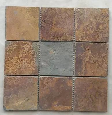 China Multicolor Slate Mosaic,Natural Stone Mosaic Pattern,Rust Slate Mosaic Wall Tiles,Interior Stone Mosaic for sale