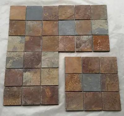 China Multicolor Slate Mosaic,Natural Stone Mosaic Pattern,Rust Slate Mosaic Wall Tiles,Interior Stone Mosaic for sale
