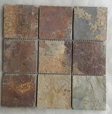 China Multicolor Slate Mosaic,Natural Stone Mosaic Pattern,Rust Slate Mosaic Wall Tiles,Interior Stone Mosaic for sale