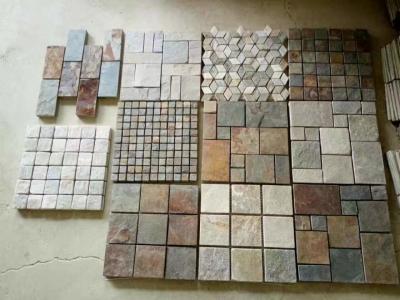 China Multicolor Slate Mosaic,Natural Stone Mosaic Pattern,Rust Slate Mosaic Wall Tiles,Interior Stone Mosaic for sale